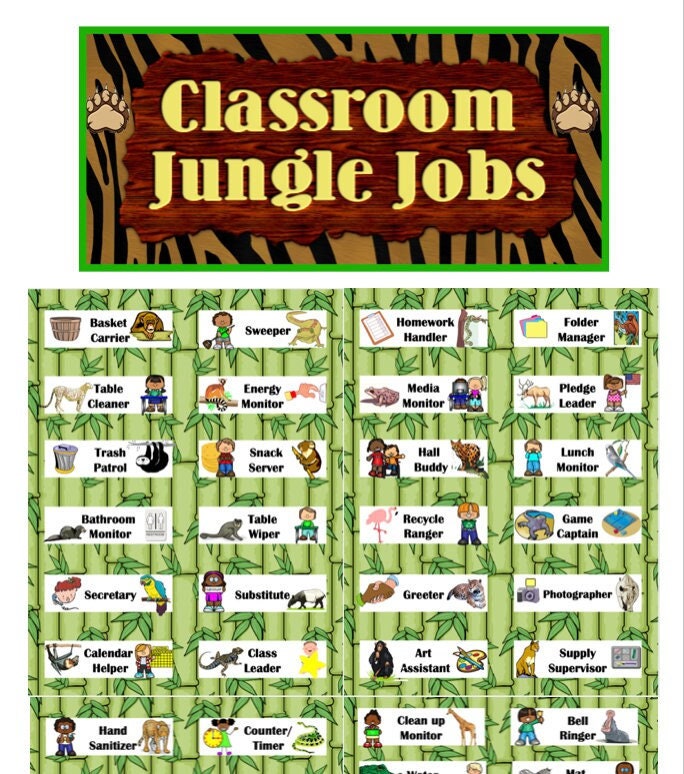 Jungle Classroom 56+ Jobs With Editable Section and 3 Headers to Choose ...