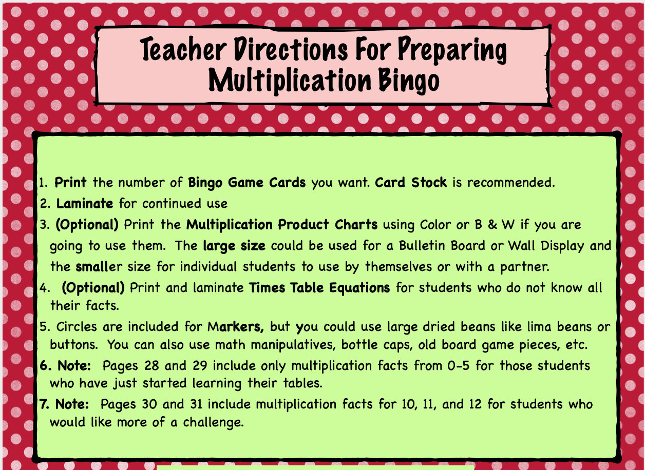 Multiplication Bingo Game in 3 Levels Print and Play With Charts ...