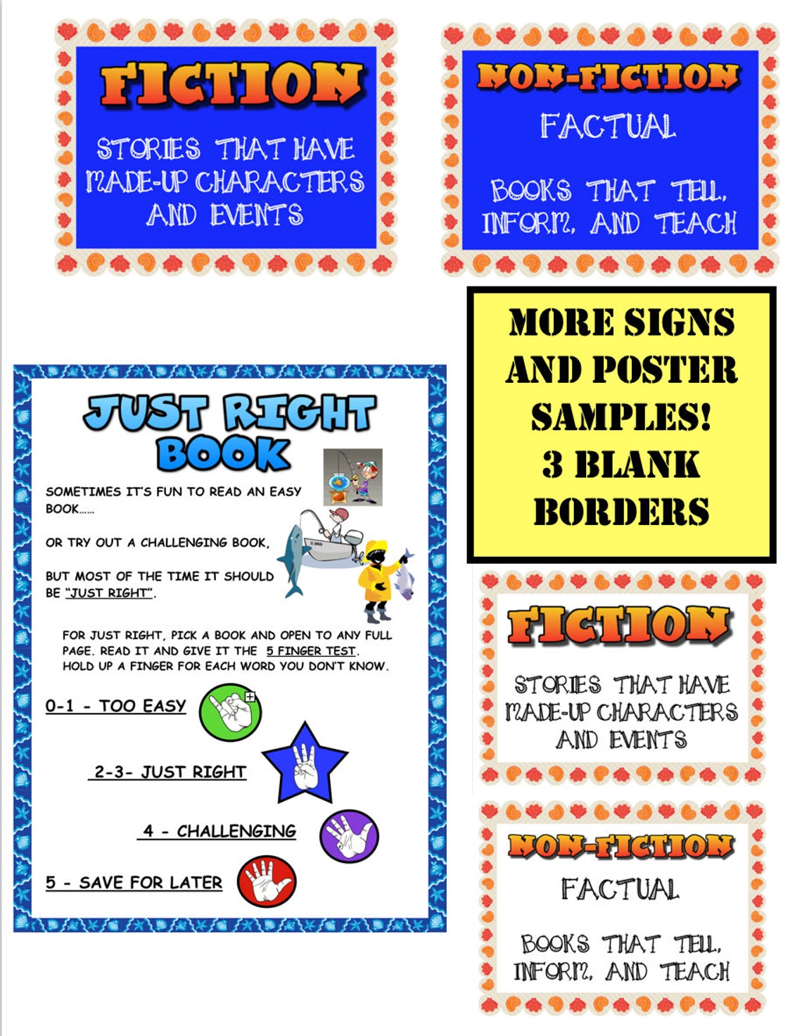 Class Library Genre and Author Bin Labels With Posters in an Ocean ...
