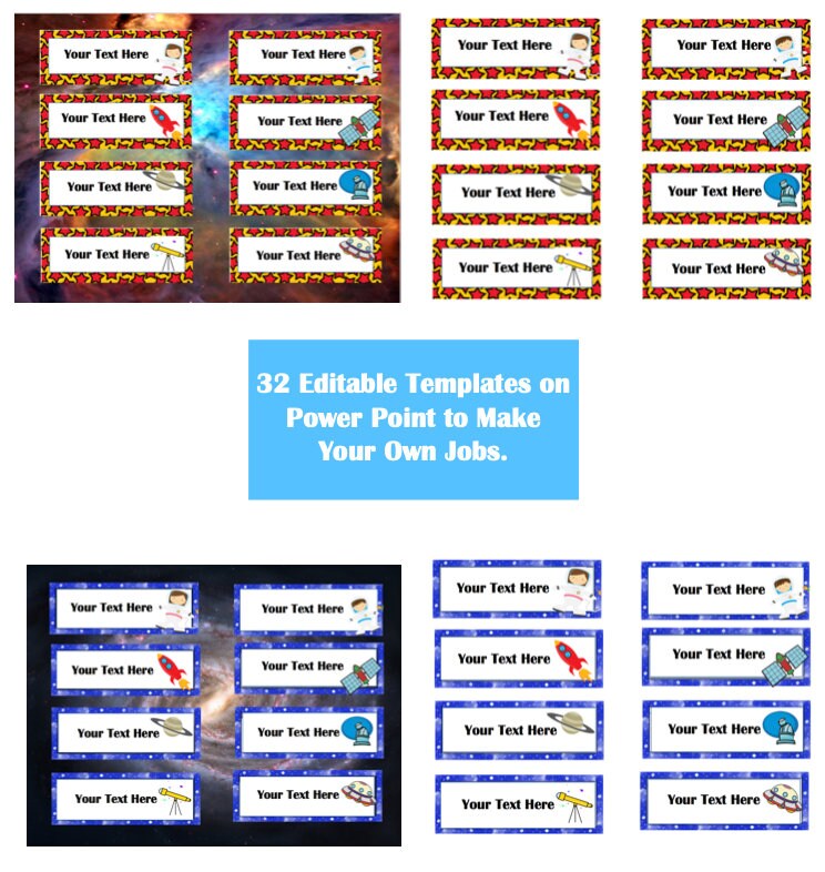 46 + Space Themed Classroom Job Charts Background Choices and Editable ...