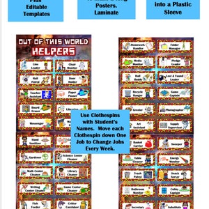 46 + Space Themed Classroom Job Charts Background Choices and Editable ...
