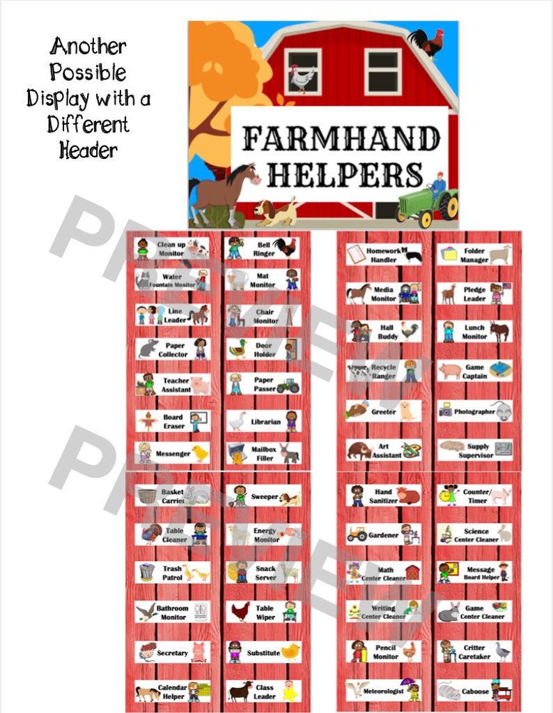 56+ Barnyard Classroom Job Chart With Editable Section - Etsy