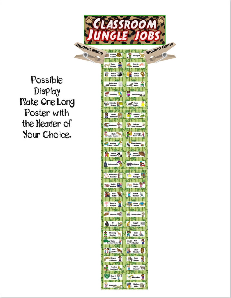 Jungle Classroom 56+ Jobs With Editable Section and 3 Headers to Choose ...