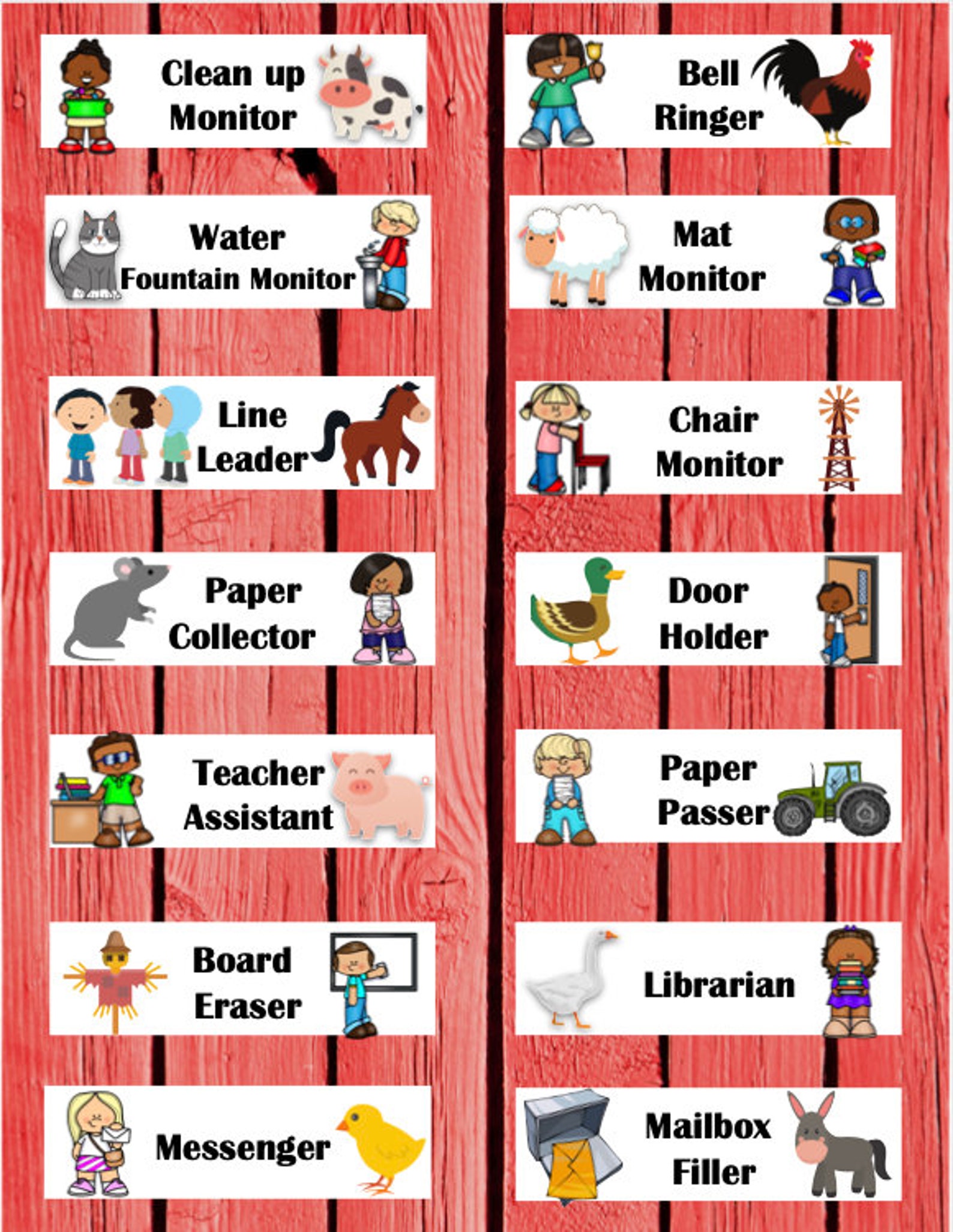 56+ Barnyard Classroom Job Chart With Editable Section - Etsy