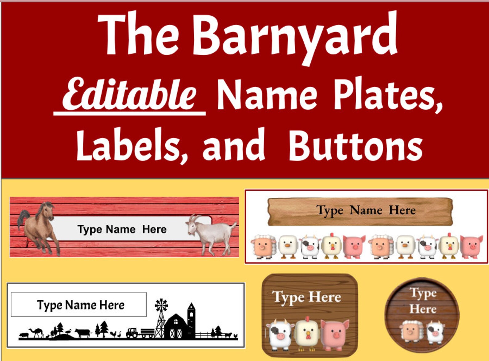 Barnyard Editable Name Plates: Labels and Buttons Class Decor - Etsy