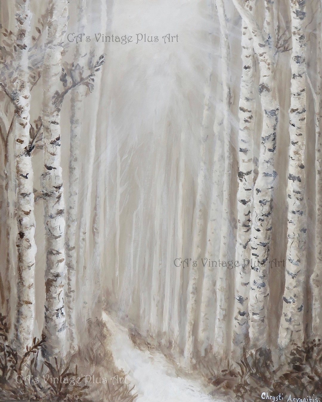 Birch Tree Forest With Path Original 11x14 Acrylic Canvas Print ...
