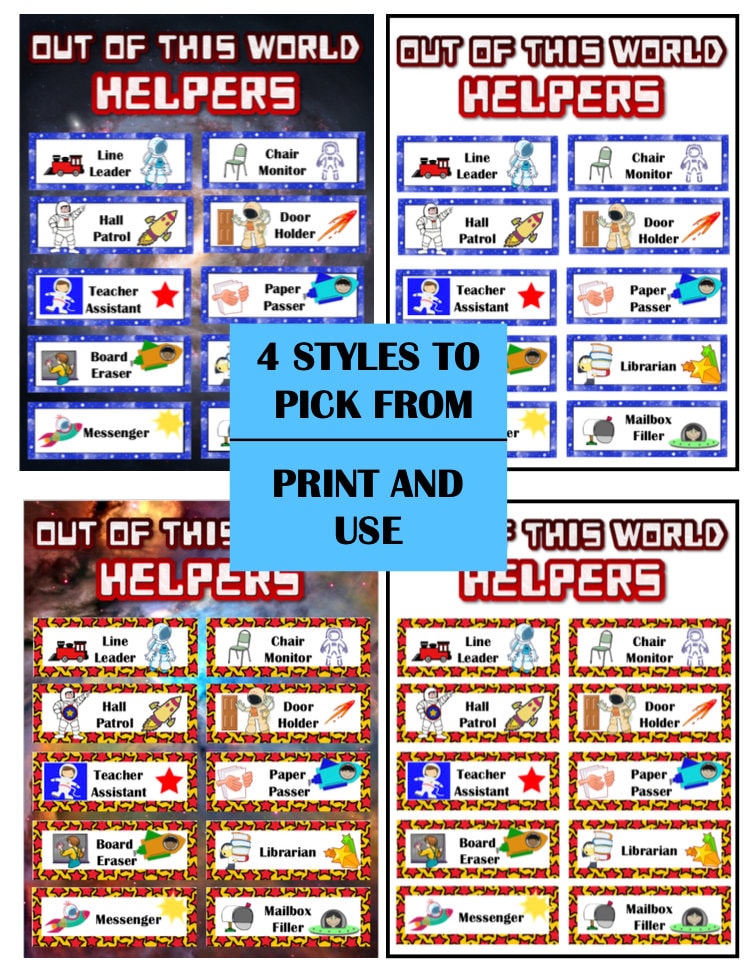46 + Space Themed Classroom Job Charts Background Choices and Editable ...