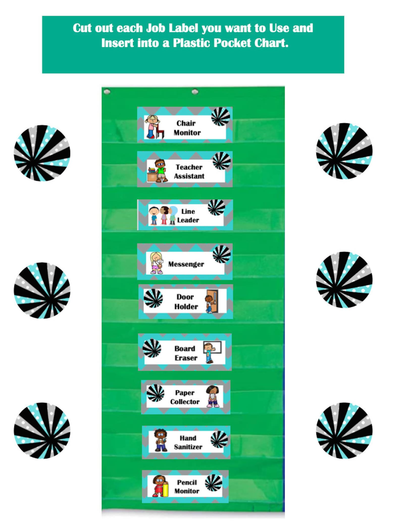 50+ Classroom Job Charts in Teal, Gray, Black, and White With Editable ...