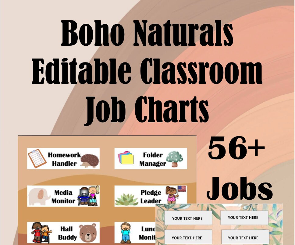 Editable Boho 56+ Classroom Job Charts Naturals With Plants and Animals ...