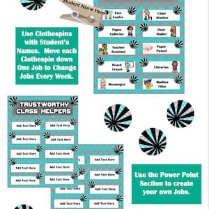50+ Classroom Job Charts in Teal, Gray, Black, and White With Editable ...