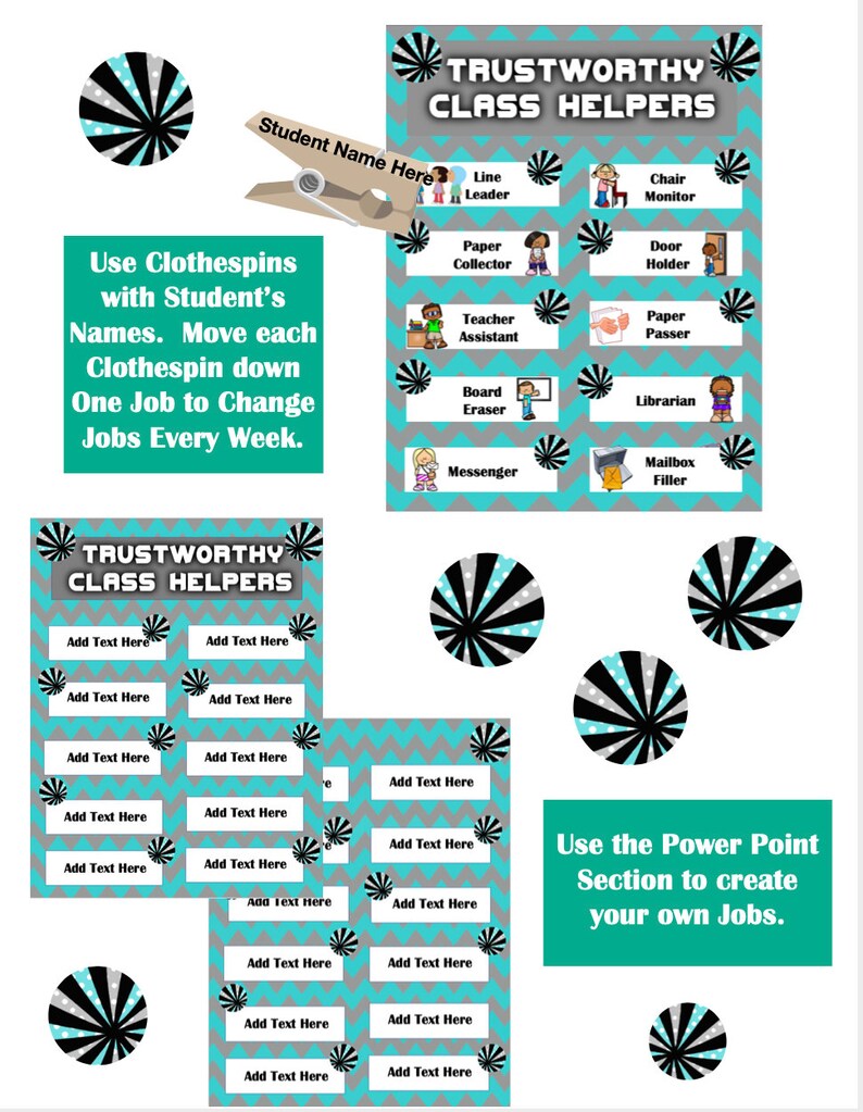 50+ Classroom Job Charts in Teal, Gray, Black, and White With Editable ...