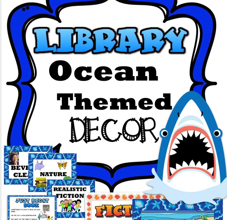 Class Library Genre and Author Bin Labels With Posters in an Ocean ...