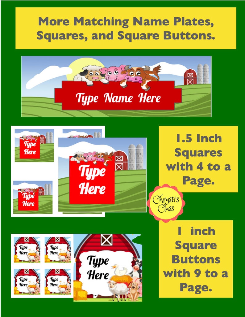Barnyard Editable Name Plates: Labels and Buttons Class Decor - Etsy