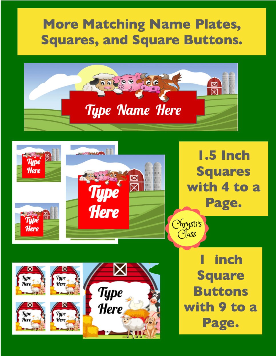 Barnyard Editable Name Plates: Labels and Buttons Class Decor - Etsy