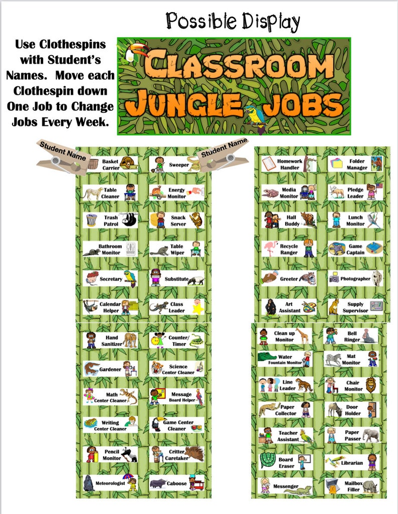 Jungle Classroom 56+ Jobs With Editable Section and 3 Headers to Choose ...