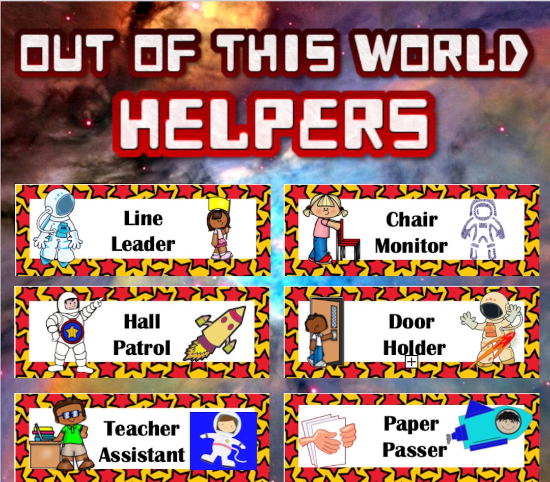 46 + Space Themed Classroom Job Charts Background Choices and Editable ...