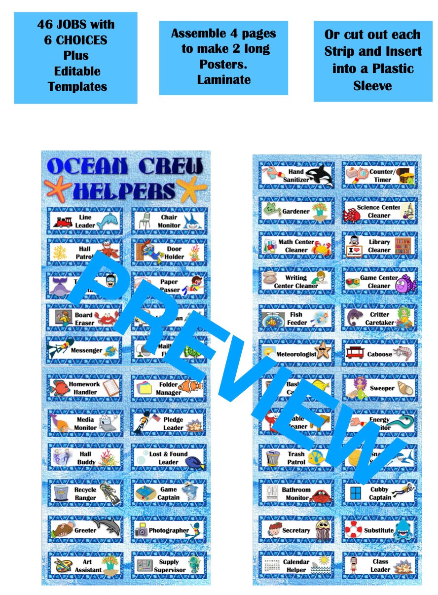 46+ Ocean Classroom Job Charts With Editable Section and 6 Styles to ...