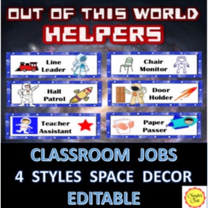 46 + Space Themed Classroom Job Charts Background Choices and Editable ...