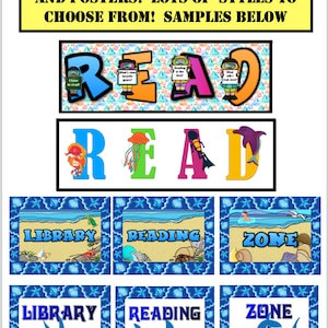 Class Library Genre and Author Bin Labels With Posters in an Ocean ...