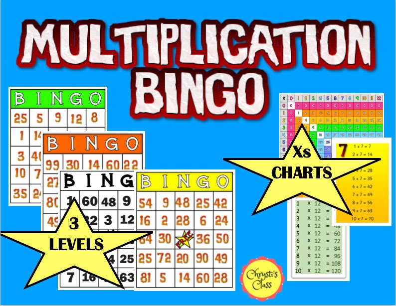 Multiplication Bingo Game in 3 Levels Print and Play With Charts ...