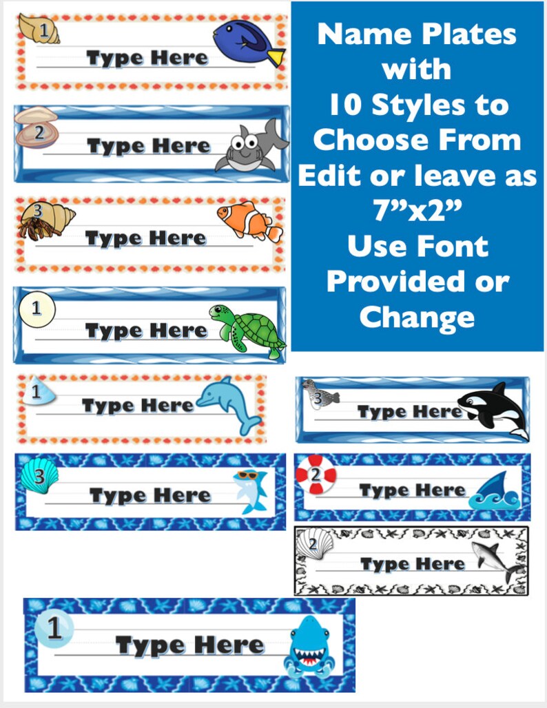 Editable Ocean Themed Class Name Plates and Labels - Etsy
