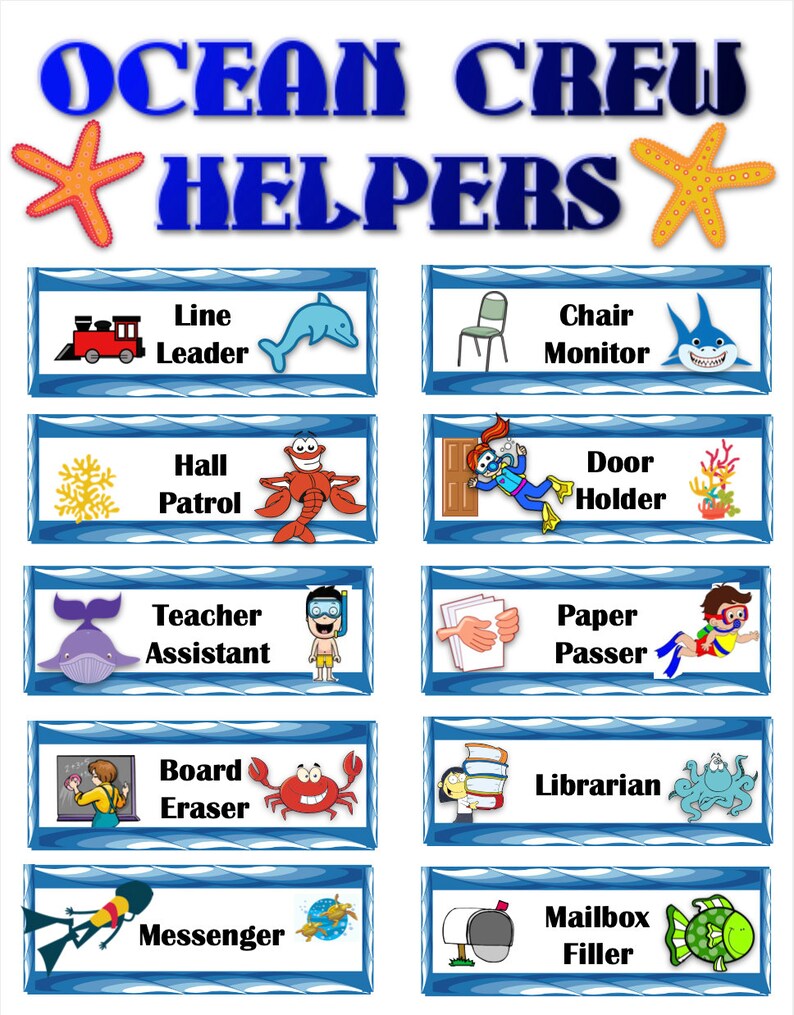 46+ Ocean Classroom Job Charts With Editable Section and 6 Styles to ...