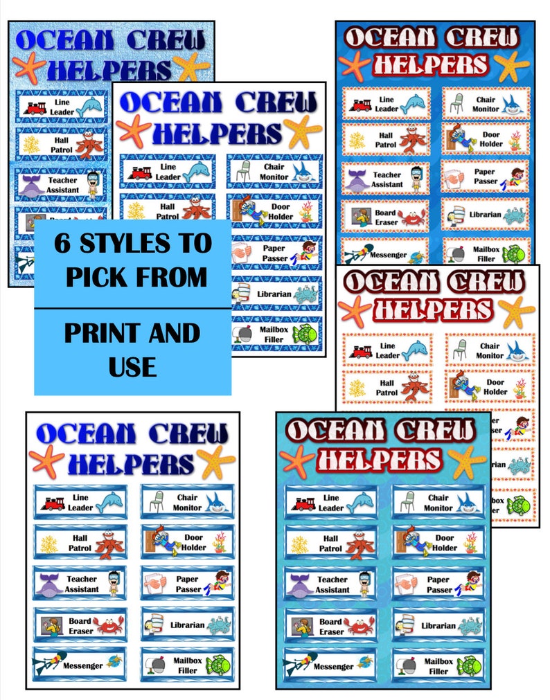 46+ Ocean Classroom Job Charts With Editable Section and 6 Styles to ...