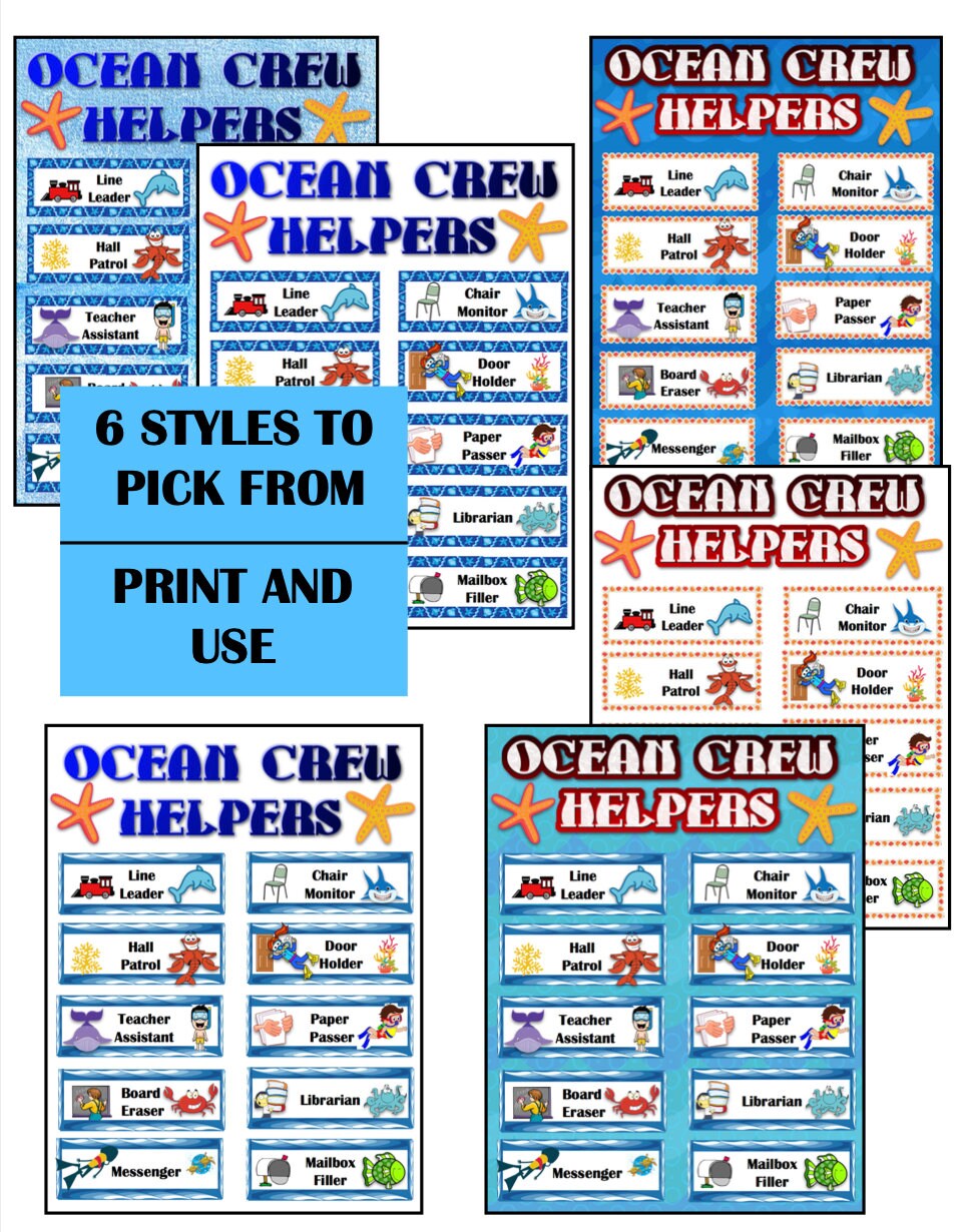 46+ Ocean Classroom Job Charts With Editable Section and 6 Styles to ...