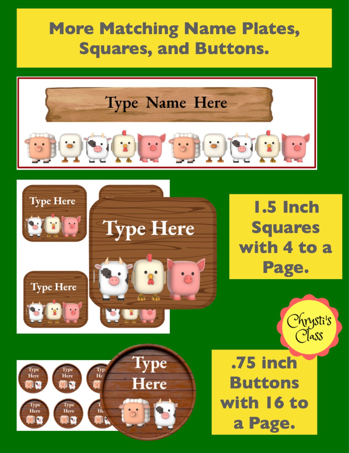 Barnyard Editable Name Plates: Labels and Buttons Class Decor - Etsy