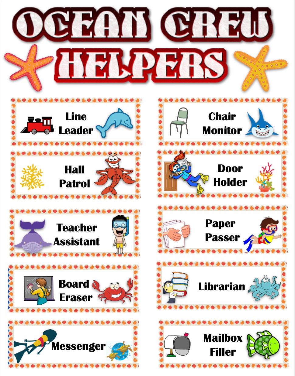 46+ Ocean Classroom Job Charts With Editable Section and 6 Styles to ...