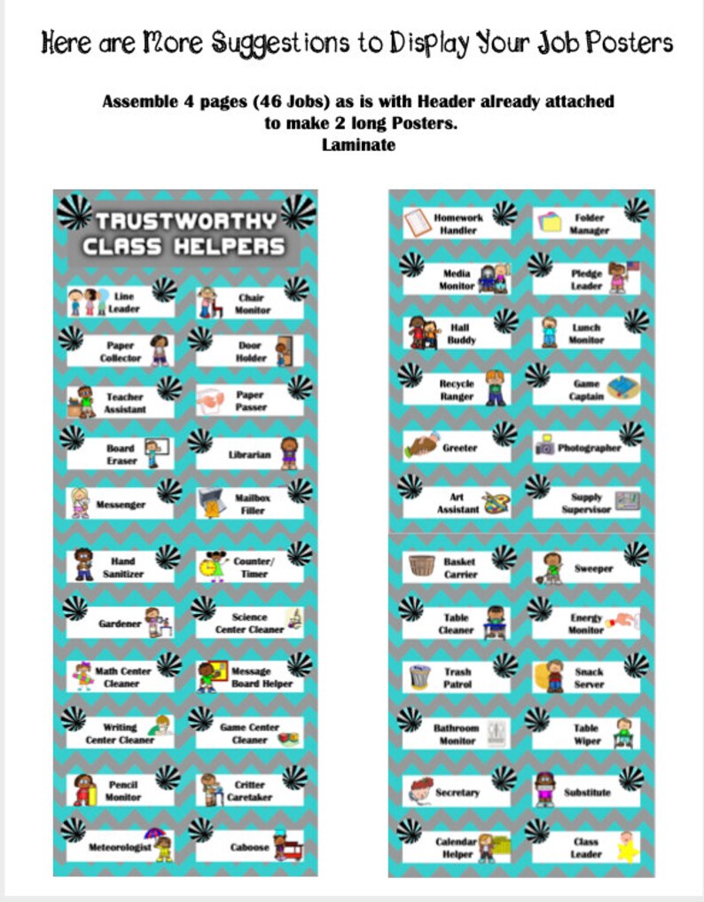 50+ Classroom Job Charts in Teal, Gray, Black, and White With Editable ...