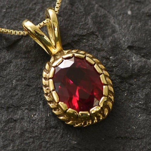 Antique Ruby Pendant Gold Necklace Created Ruby Red Vintage | Etsy