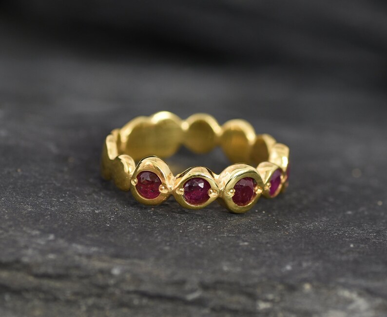 Gold Ruby Band Natural Ruby July Birthstone Gold Half | Etsy