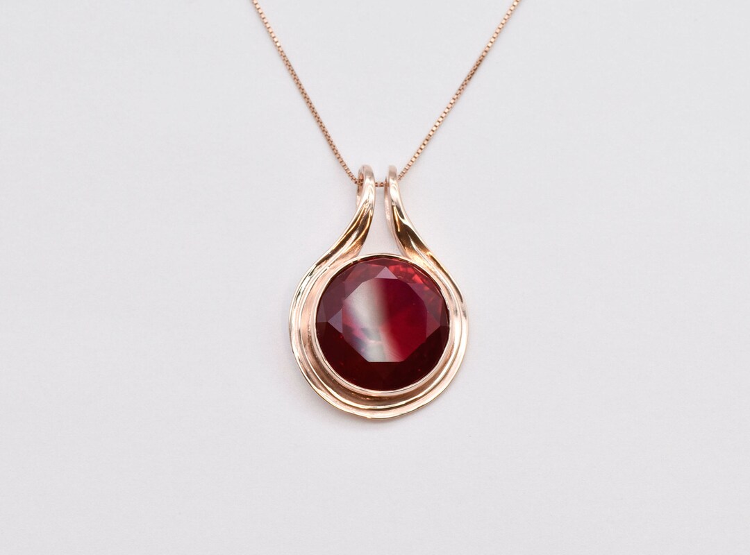 Ruby Statement Necklace, Rose Gold Ruby Necklace, Round Ruby Pendant, Created Ruby Pendant, July ...