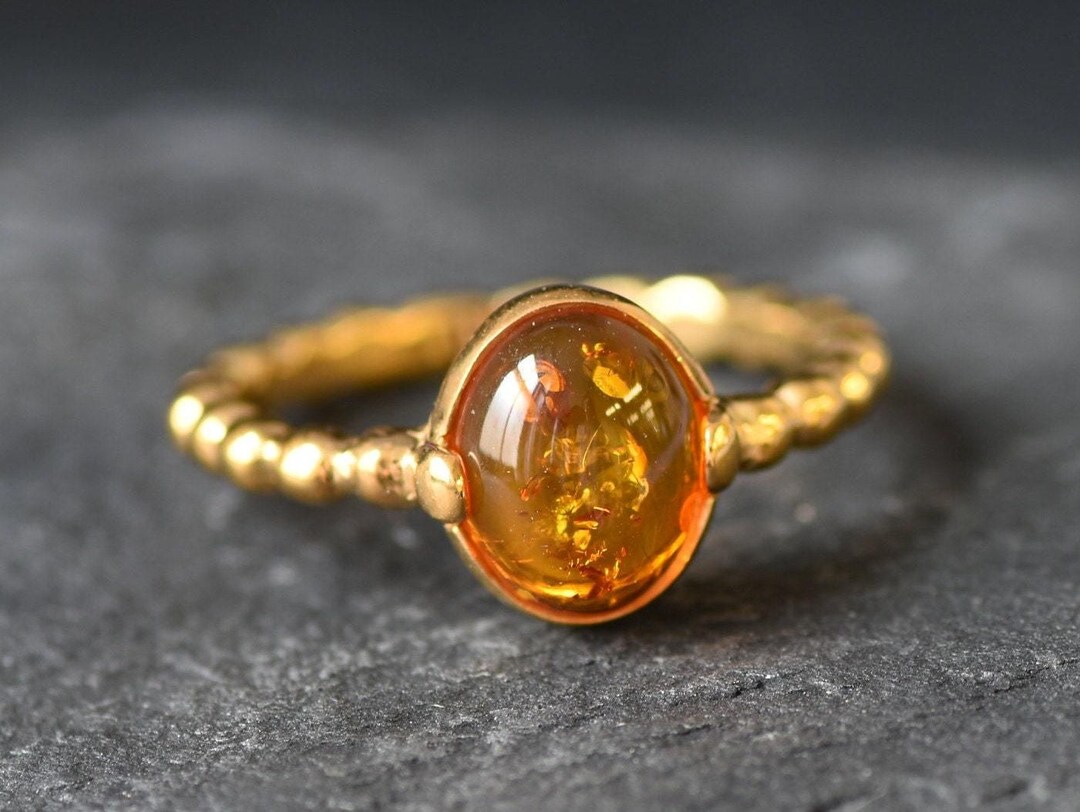 Gold Amber Ring, Natural Amber, Gold Plated Ring, Solitaire Ring, 3 ...