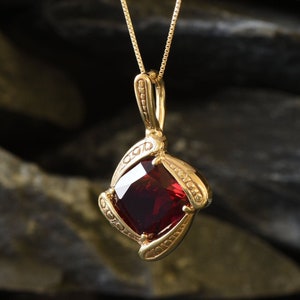 Gold Ruby Pendant, Created Ruby, Gold Vintage Pendant, Square Pendant ...
