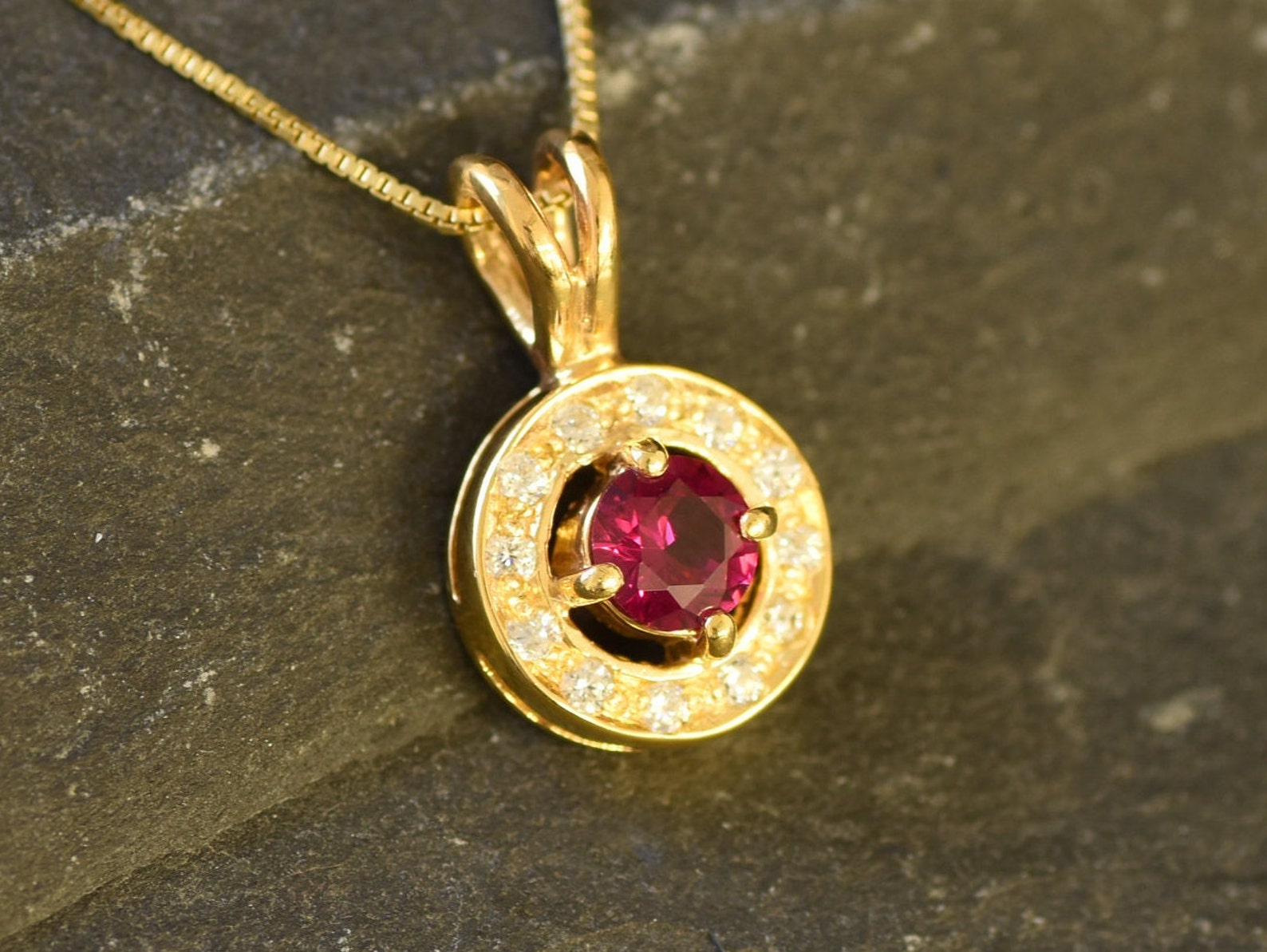 Gold Ruby Pendant Created Ruby Gold Vintage Pendant Red - Etsy