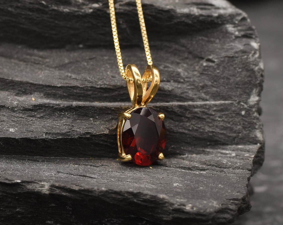 Gold Garnet Pendant Natural Garnet January Birthstone Gold | Etsy