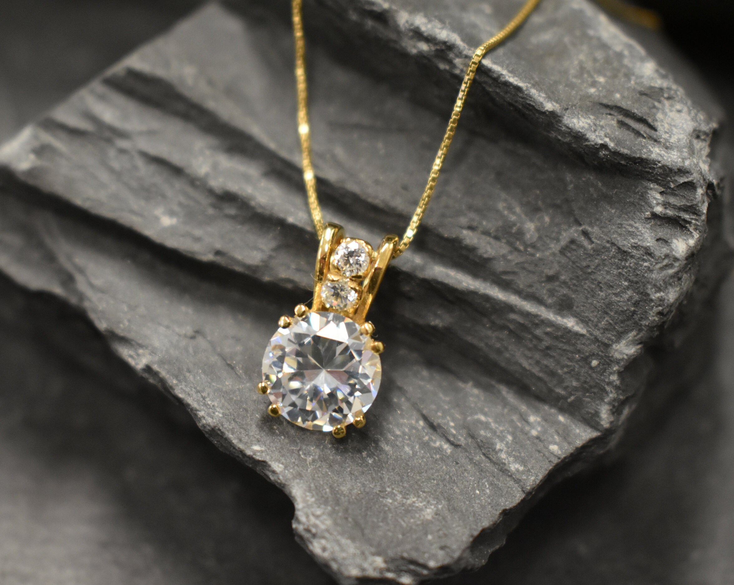 Gold Diamond Pendant Created CZ Diamond Gold Necklace Gold | Etsy