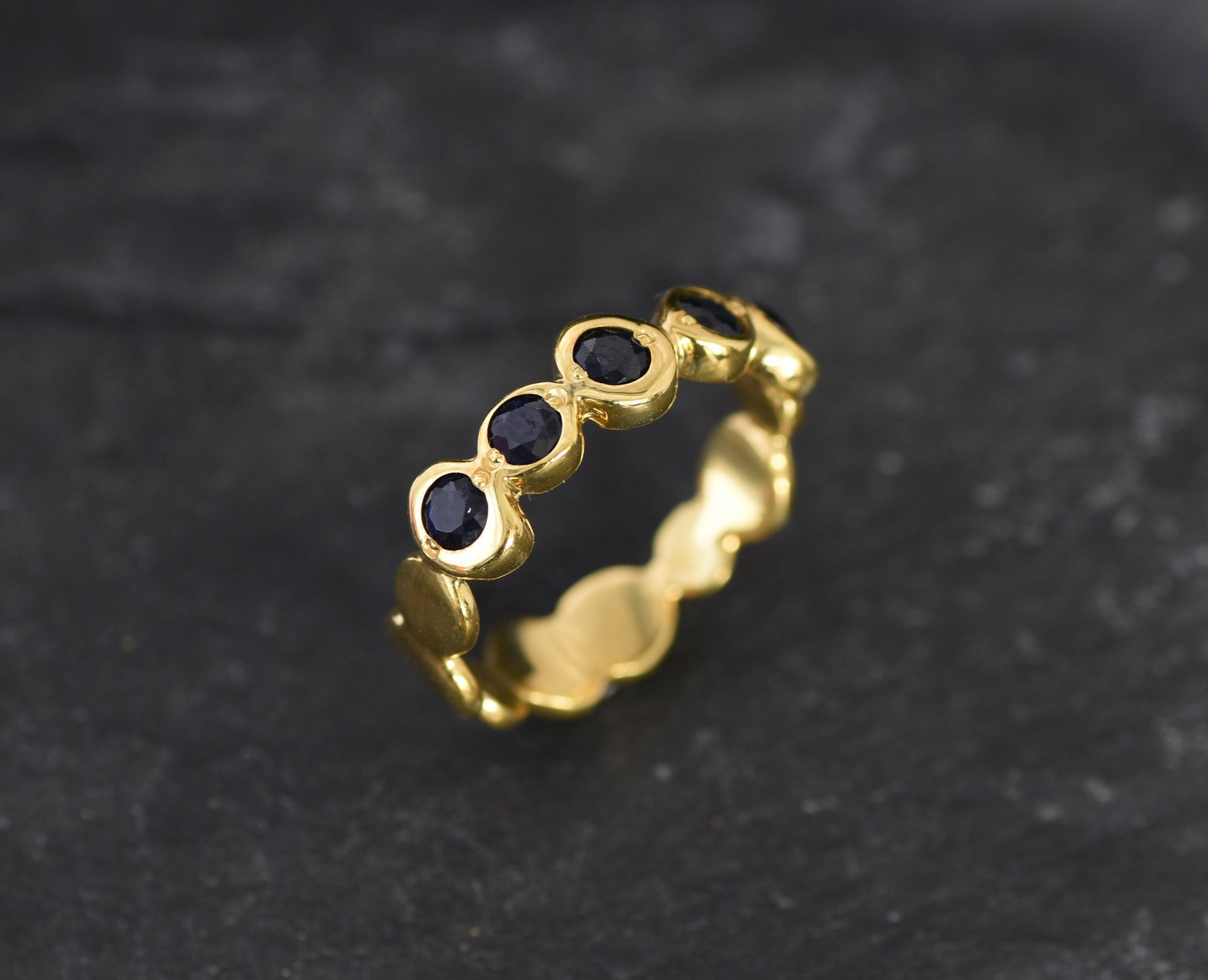 Gold Sapphire Ring Natural Sapphire Gold Bubble Band | Etsy