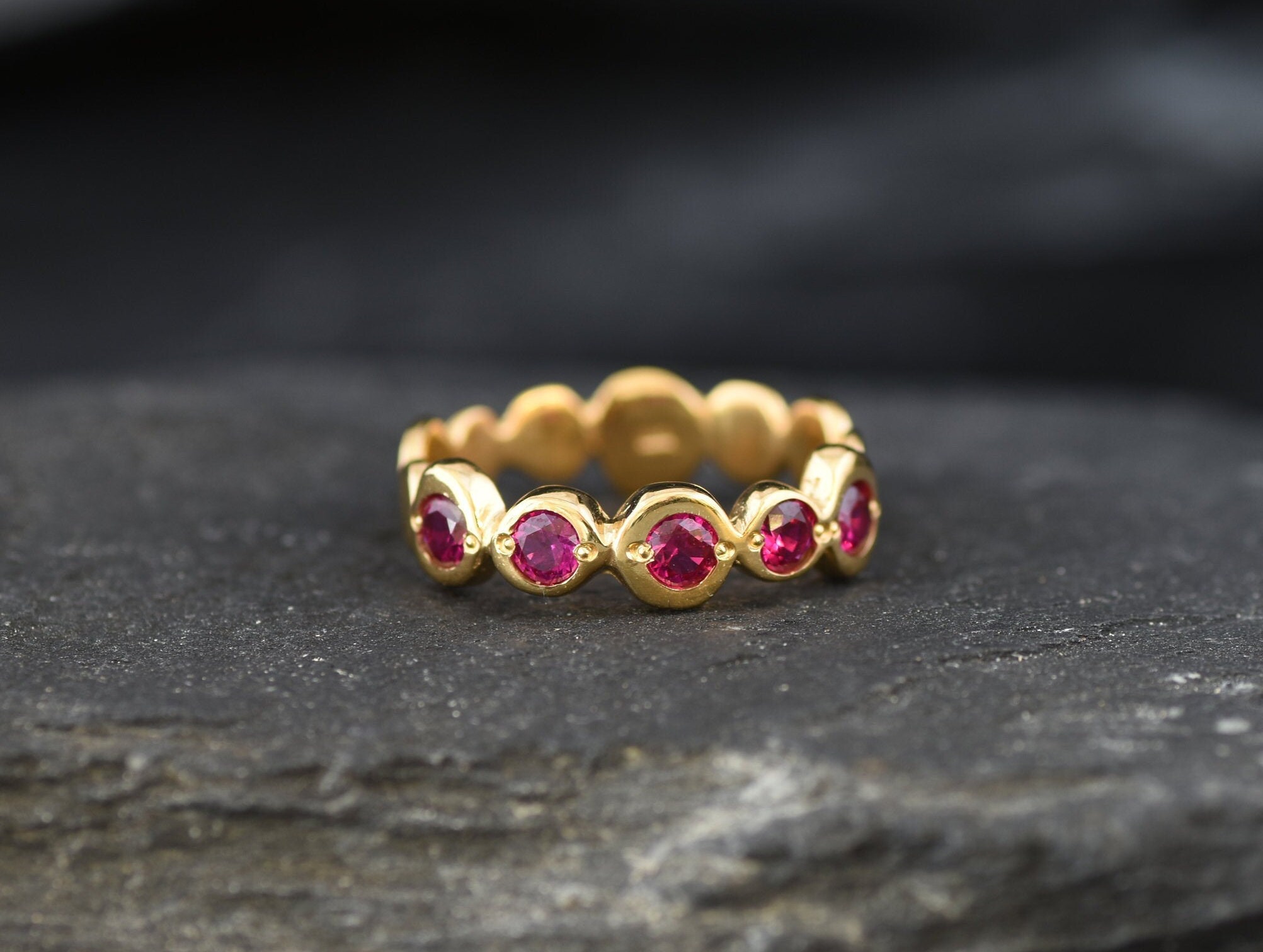 Gold Ruby Ring Created Ruby Gold Bubble Band Ruby Vintage - Etsy UK