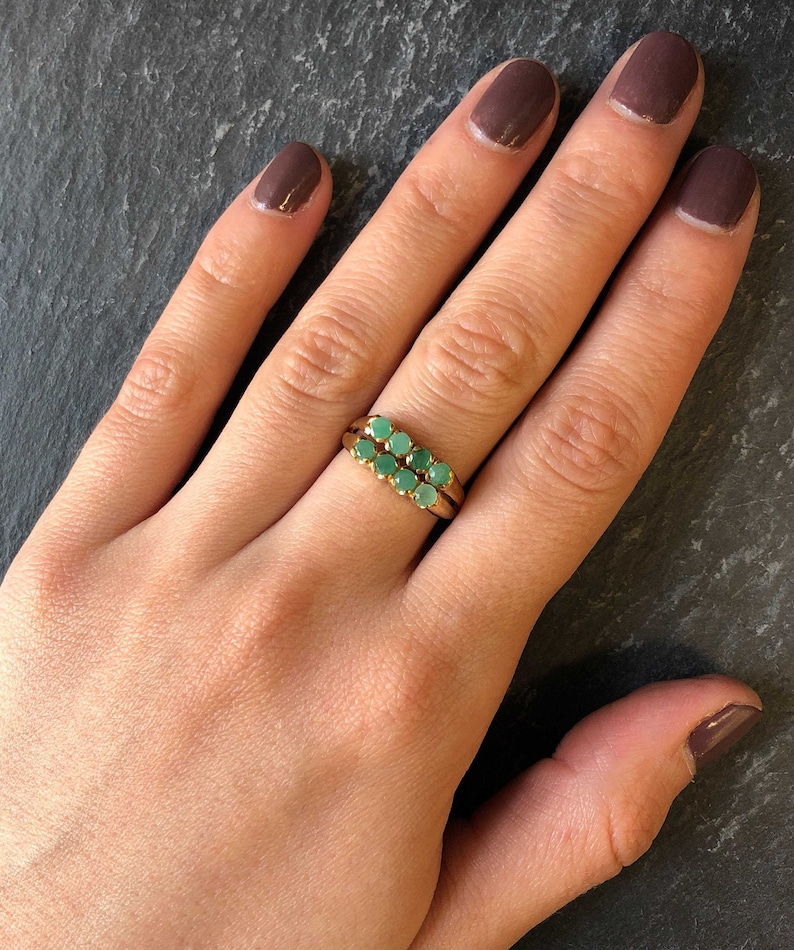 Gold Emerald Ring Natural Emerald Double Band May - Etsy UK