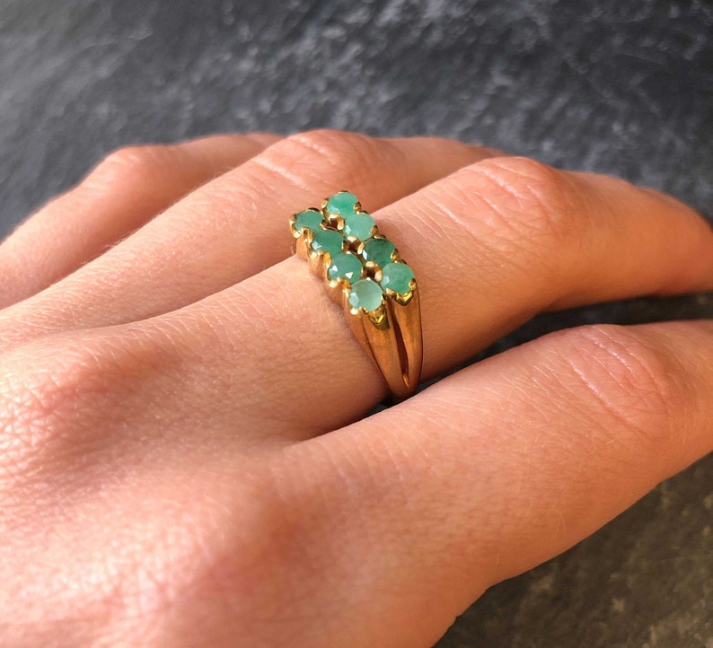 Gold Emerald Ring Natural Emerald Double Band May - Etsy UK