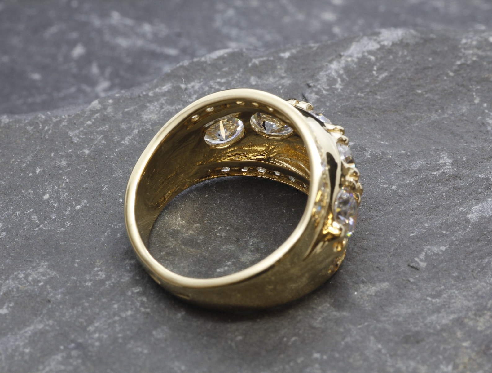Thick Gold Band Diamond Band Wide Gold Ring Created - Etsy