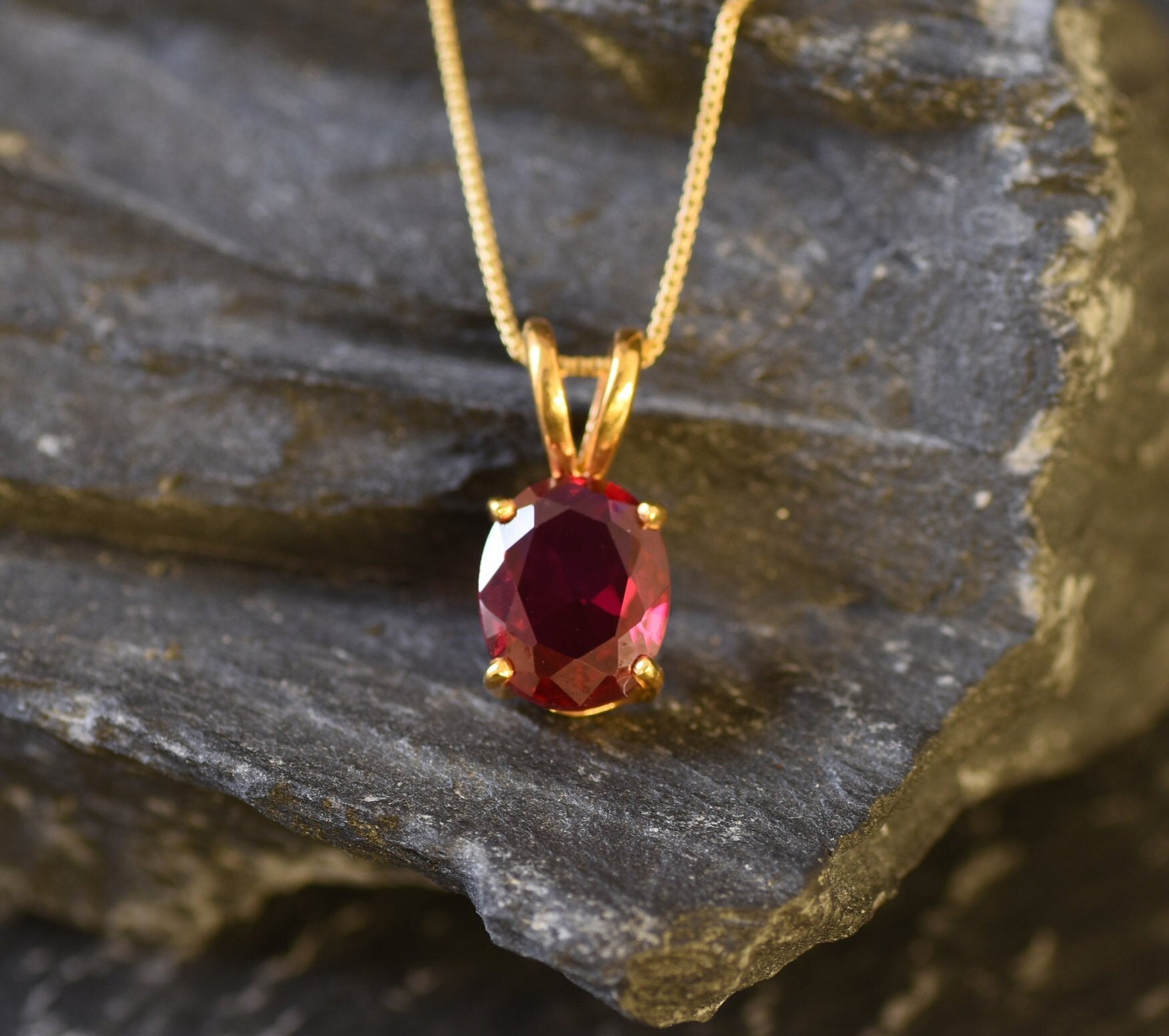 Gold Ruby Pendant Created Ruby Red Oval Pendant Gold Plated | Etsy