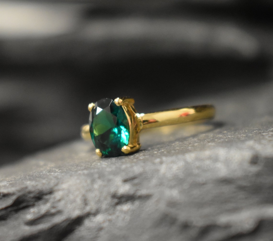 Gold Emerald Ring Emerald Ring Created Emerald Green | Etsy