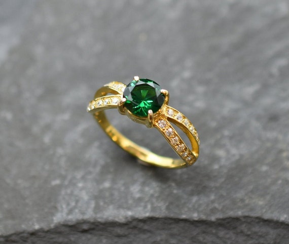 Gold Emerald Ring Emerald Ring Created Emerald Solitaire | Etsy