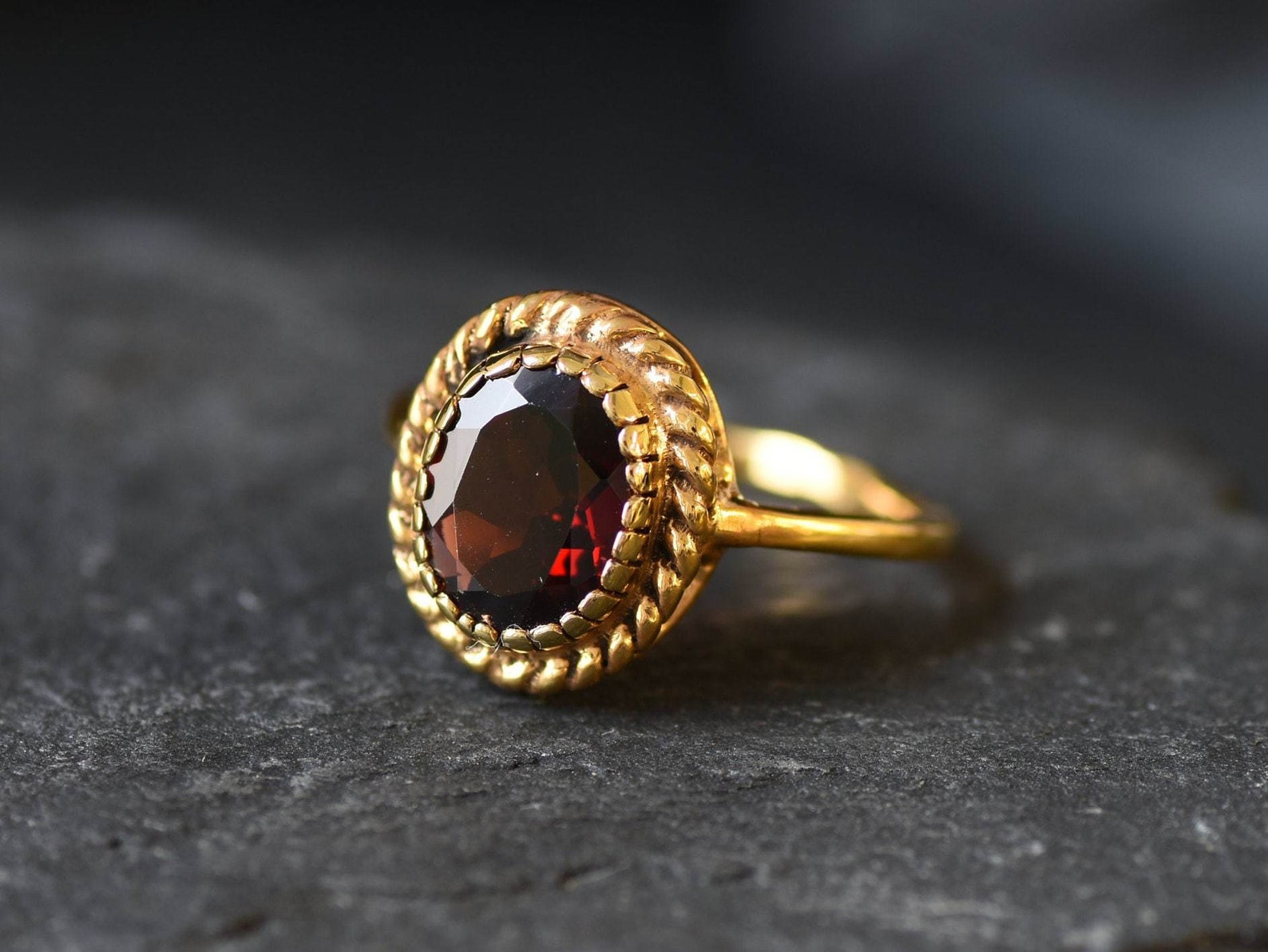 Gold Garnet Ring, Natural Garnet, January Birthstone, January Ring ...