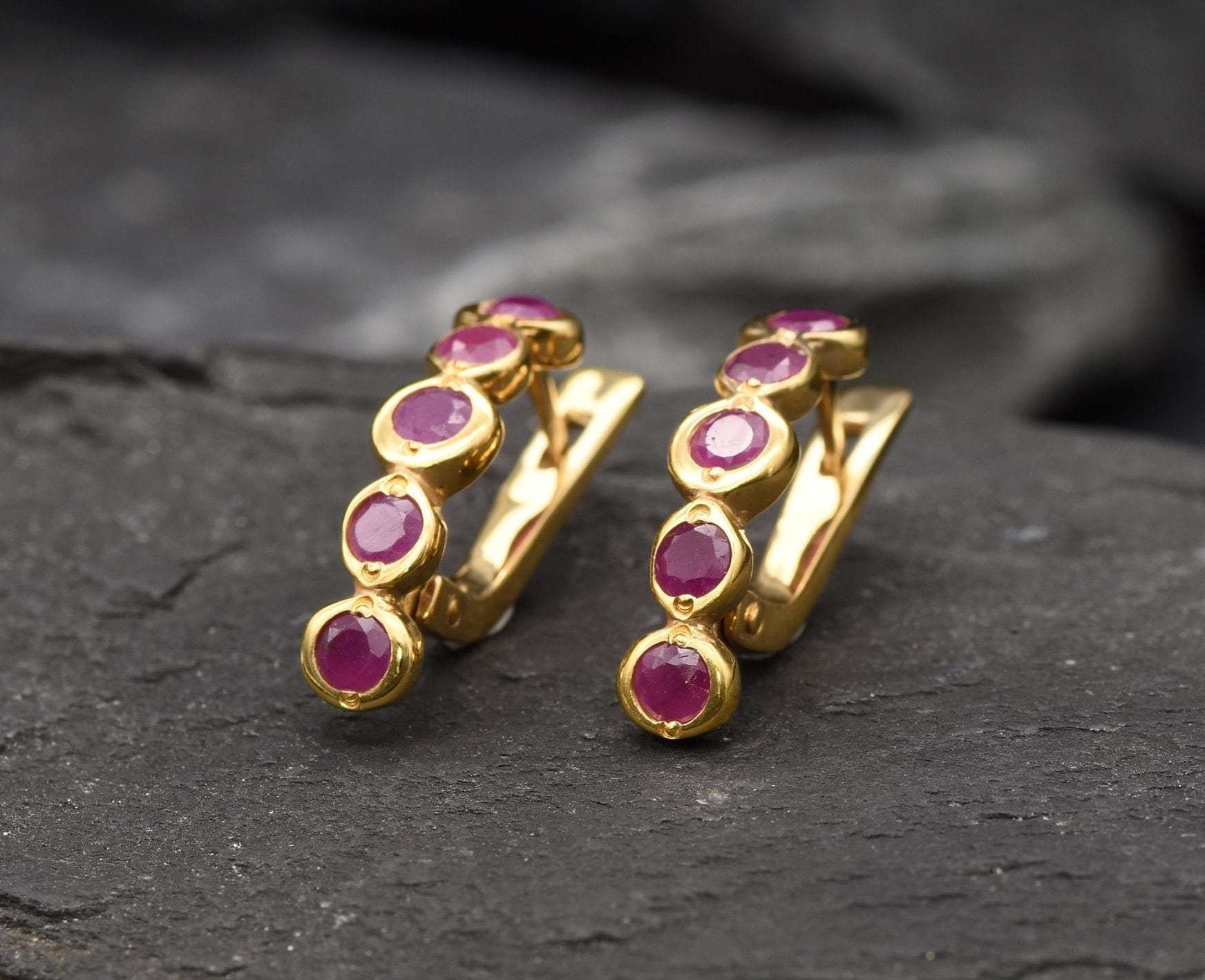 Gold Ruby Earrings Natural Ruby July Birthstone Gold Bubble Earrings 5595
