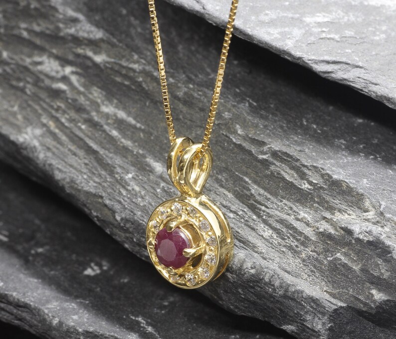 Gold Ruby Pendant Natural Ruby Round Dainty Pendant July - Etsy UK